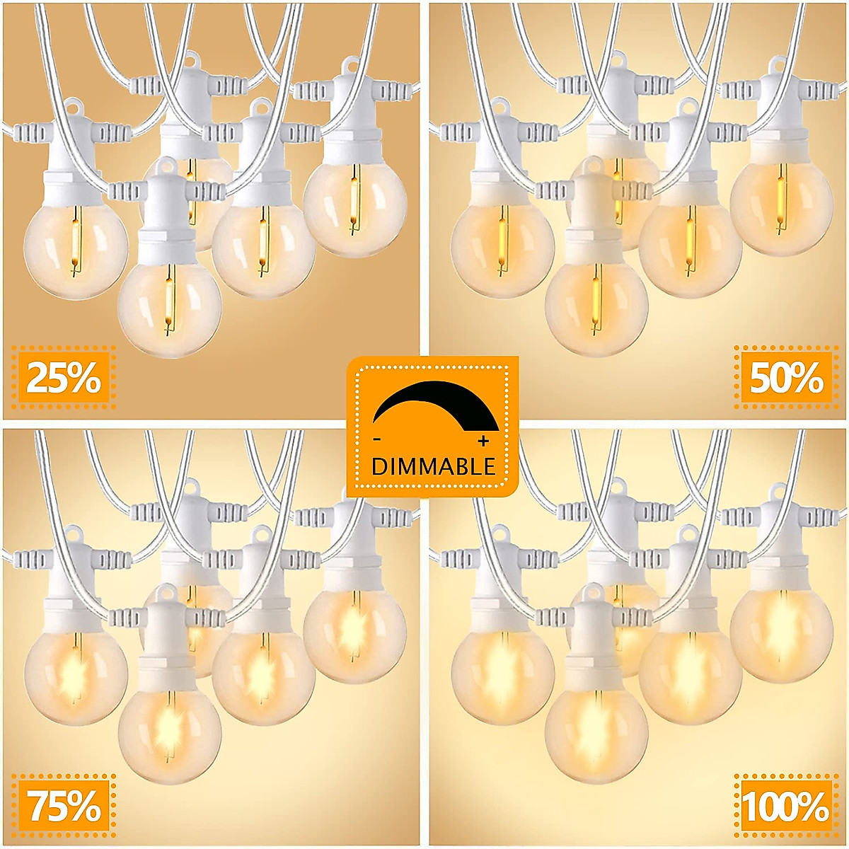 WOOLZ 50FT Led Outdoor Patio Lights with 24+1(Spare) 1W Dimmable Shatterproof G40 Bulbs, Waterproof Outdoor String Lights for Garden, Bistro, Cafe, Pergola and Porch.