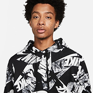 Nike Men's Essentials+ Allover Print Fleece Hoodie Black/White Medium