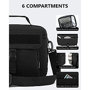 Insulated Lunch Bag for Men, Tactical Men Lunch Box Leakproof Meal Prep Lunch Cooler Bag with Shoulder Strap, Water Resistant MOLLE Reusable Adult Large Lunch Bags for Work Office Travel, Black