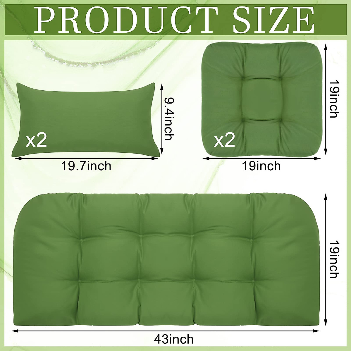 Maitys 5 Pieces Waterproof Wicker Chair Cushions Outdoor Cushions Couch Cushion Set Group Loveseat Cushions Lumbar Pillows for Patio Backyard Porch Garden Furniture(Sage Green)