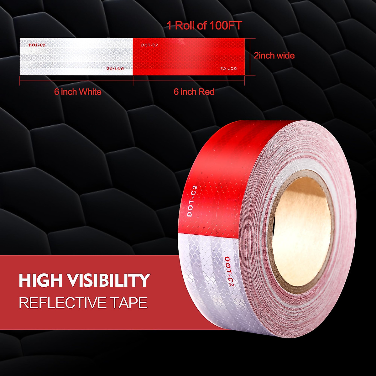 LEORAY DOT-C2 Reflective Tape, DOT Reflective Tapes 2" x200 Feet Waterproof Red and White Adhesive Reflector Tape for Trailer Cars Trucks Outdoor