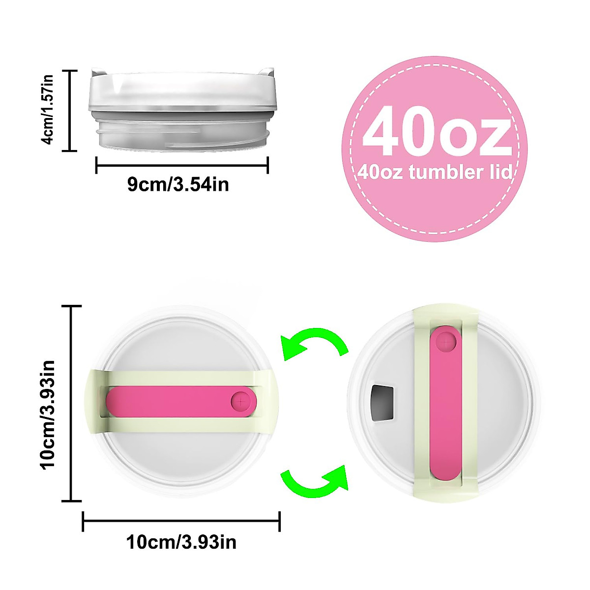 40 OZ Tumbler Lid Compatible for Stanley Quencher, 2 Pack Spill Proof Splash Resistant Stainless Steel Tumbler Covers Fit for Stanley and More Coffee (Rose + Green)