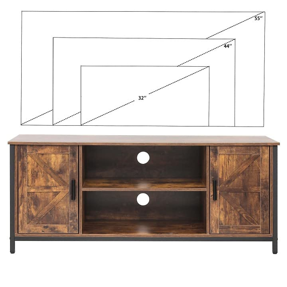 WEENFON Farmhouse TV Stand for 55 Inch TV, TV Console with Storage Barn Doors,Entertainment Center for Living Room, Bedroom, TV Stand with Stable Metal Frame,Rustic Brown