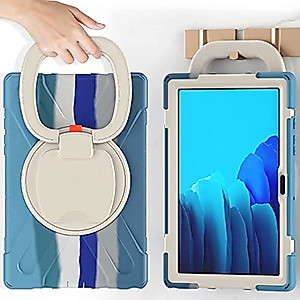 KENOBEE Case for Samsung Galaxy Tab A7 Lite 8.7" 2021 (SM-T220/T225), 360 Multi-Functional Handle-Kickstand Shockproof Cover Built-in Screen Protector & Shoulder Strap & Stylus Holder, Rainbow Blue