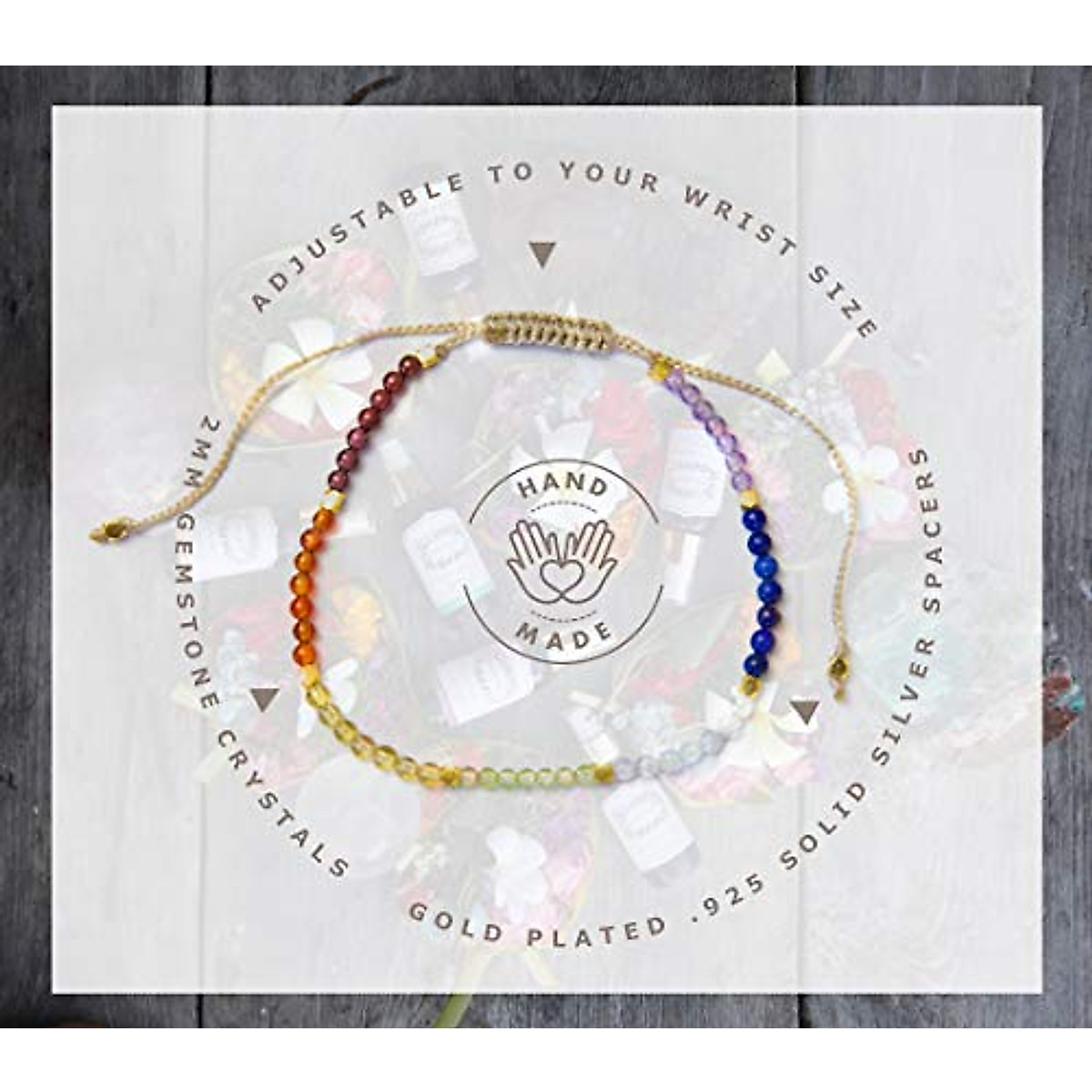 BALIPURA - 7 Chakra Crystal Bracelet For Women - Charm Beaded Bracelet, Garnet & Amethyst Crystal Stone, Bracelets for Teenage Girls - Healing Crystals Bracelet - Handmade Bracelet - 2mm SMALL Beads