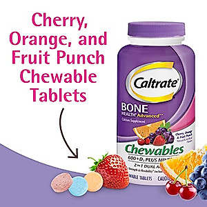 Caltrate Chewables 600 Plus D3 Plus Minerals Calcium Vitamin D Supplement, Cherry, Orange and Fruit Punch - 155 Count (Pack of 1) (Package May Vary)