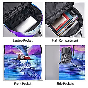 FeHuew 16 inch backpack Fantasy Galaxy Moon Dolphins Laptop Backpack Full Print School Bookbag Shoulder Bag for Travel Daypack