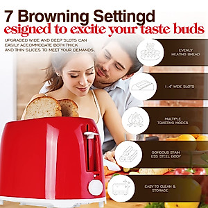 NBTX Toasters 2 Slice Wide Slot With 7-Shade Toast Settings, Slide-Out Crumb Tray, Auto-Shutoff, Faster Heating Speed, Toast Lift Perfect for Toasting Bread Bagels Waffles and Puff Pastry, Red