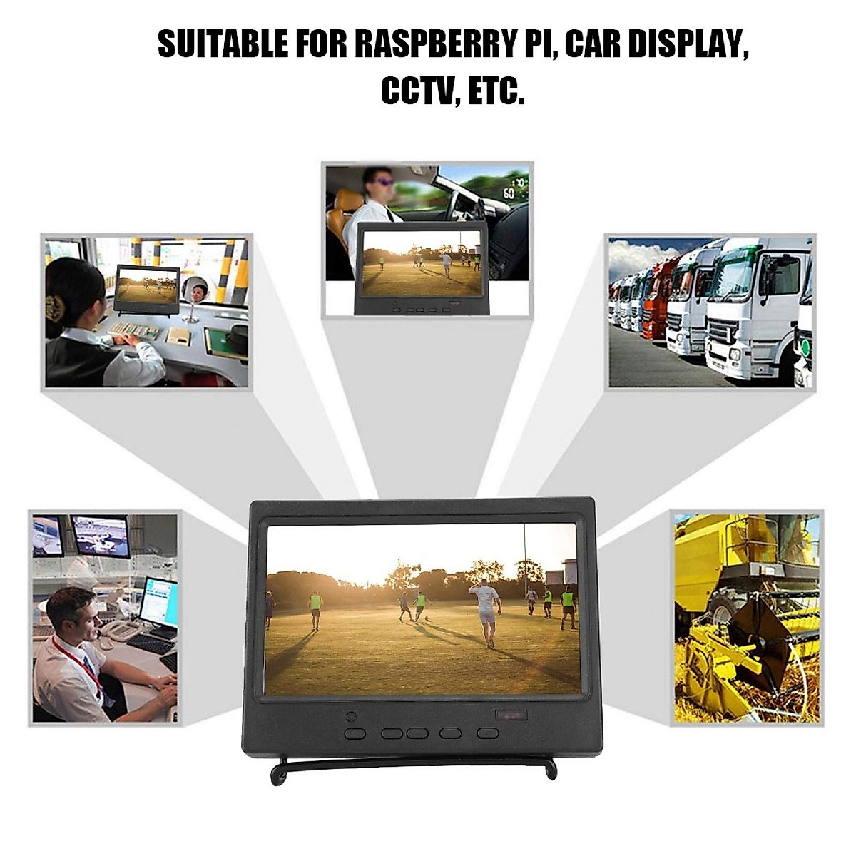 Archuu 7 Inch Portable Monitor Ultra Slim 1024x600 LCD Display with Foldable Bracket Multi-Function Display Support HDMIVGAAV Input PC Monitor(US Plug)