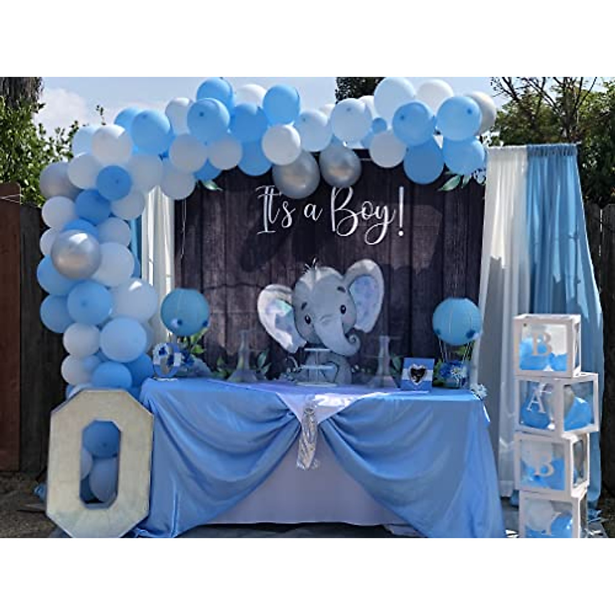 Avezano Boy Elephant Baby Shower Backdrop Blue Floral Elephant It's a Boy Background Decorations Rustic Wood Elephant Theme Baby Shower Party Banner Supplies(7x5ft)