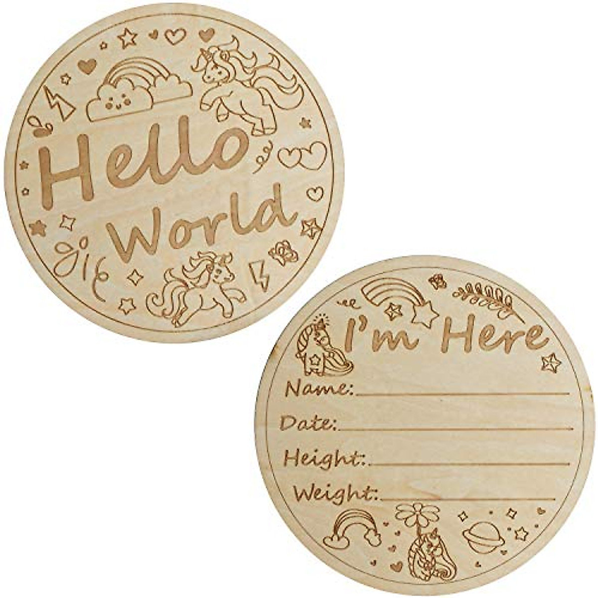Wood Baby Birth Announcement Sign 6 Inch Large Round Dual-Sided Personalized Newborn Photo Props (A)