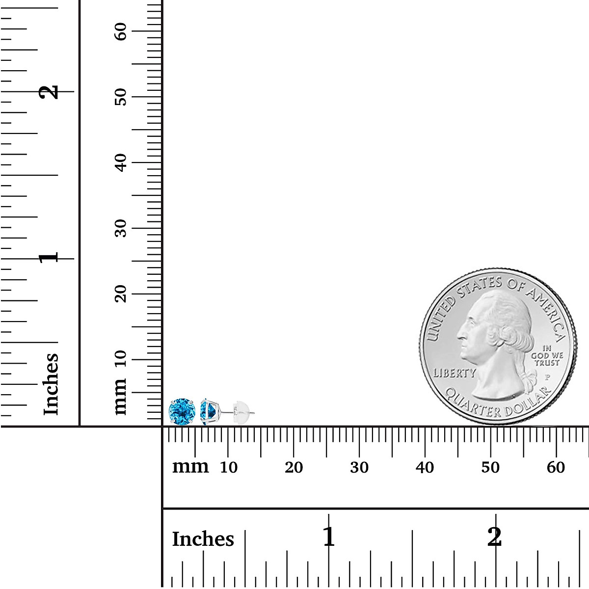 Genuine 10K Solid White Gold 4mm Round Natural Swiss Blue Topaz December Birthstone Stud Earrings