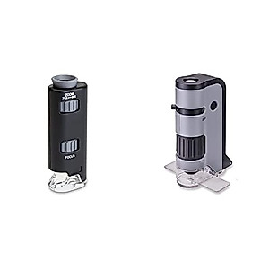 Carson 60x-75x MicroMax LED Lighted Pocket Microscope (MM-200) & MicroFlip 100x-250x LED and UV Lighted Pocket Microscope with Flip Down Slide Base and Smartphone Digiscoping Clip (MP-250)