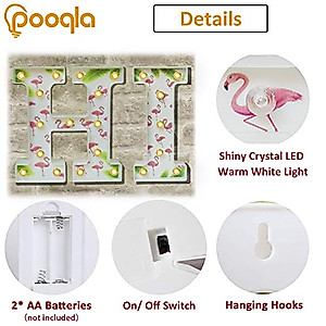 Pooqla Marquee Letters Tropical Luau Party Supplies Flamingos Palm Trees Painted LED Letter Sign Light for Hawaiian Party Decoration Birthday Bedroom Wall Decor Table Centerpieces K