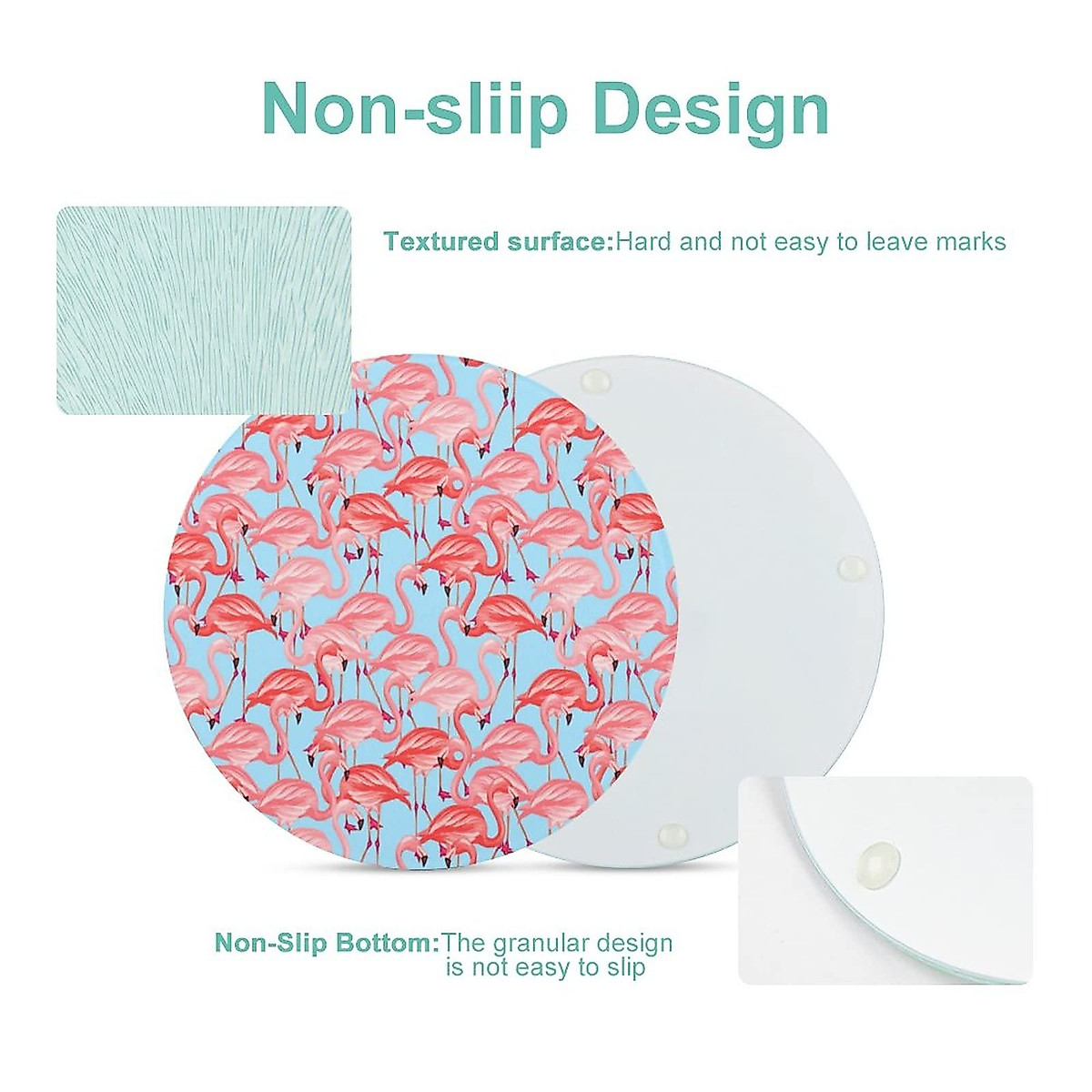 Tropical Pink Flamingo Glass Cutting Board Round Kitchen Decorative Chopping Blocks Mats Food Tray for Men Women