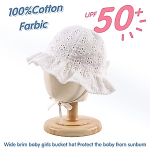 Bow Baby Girls Summer Hat Flower Toddler Girls Sun Hat Cotton Breathable Infant Hat (White Flower, XS)