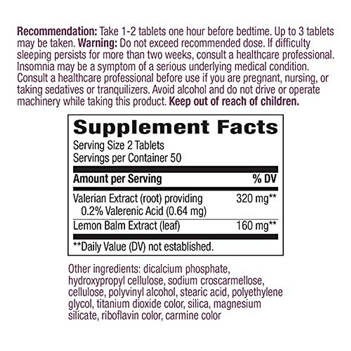 Nature’s Way Valerian Nighttime, Herbal Sleep Aid*, 320 mg per Serving of Valerian Extract, Gluten-Free, 100 Tablets