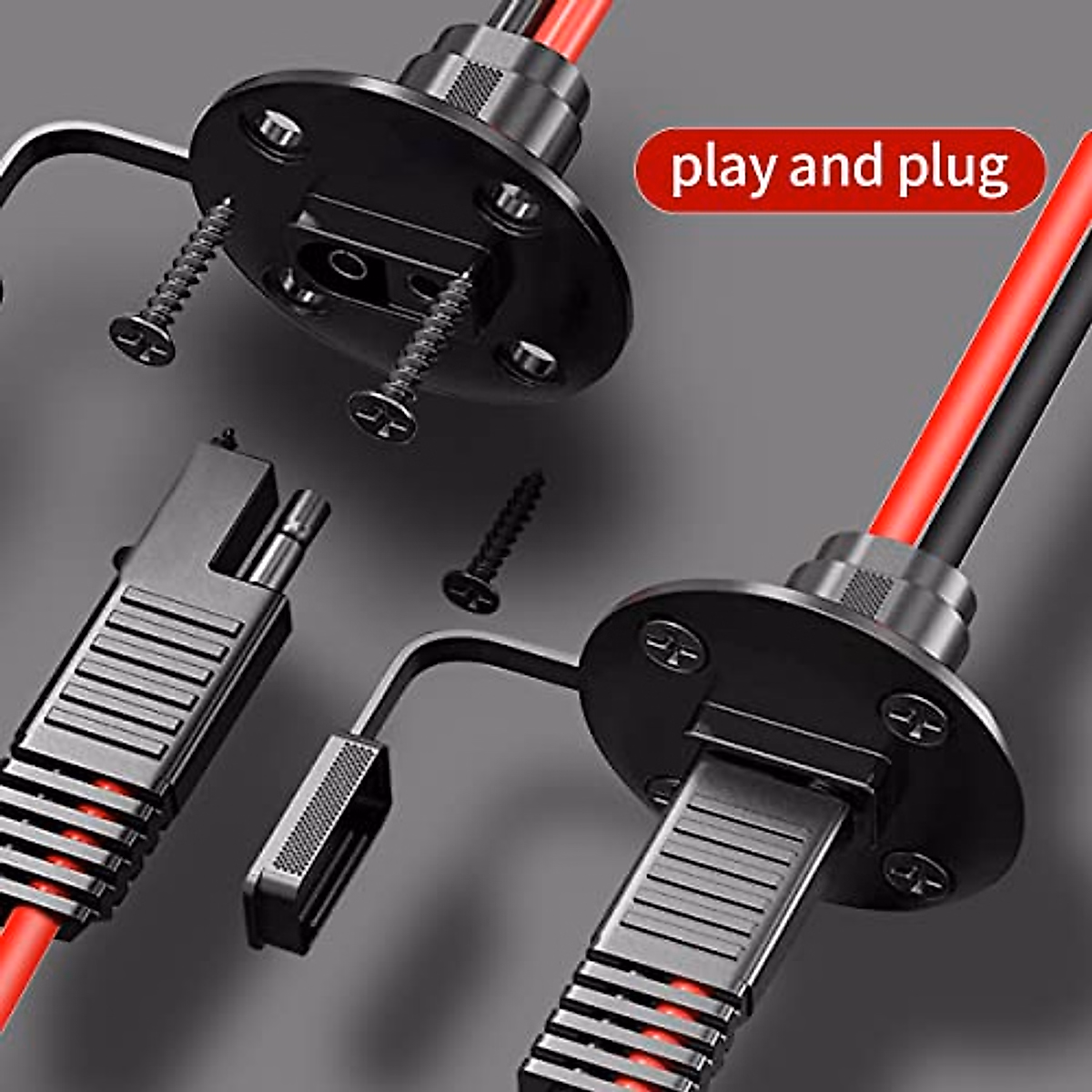 ELFCULB 2Pack 10AWG 2FT Power SAE Socket Sidewall Port to SAE Connecters Extension Cable, with 1*Reverse Adapter Quick Disconnect Weatherproof, for Solar Panel, Motorcycle, Car