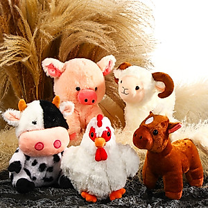 5 Pack Farm Plush Animals Set 10 Inches Plush Farm Stuffed Animals Barnyard Stuffed Animals Soft Pig Rooster Horse Sheep Cow Stuffed Animals Toy for Birthday Party Decoration Supplies