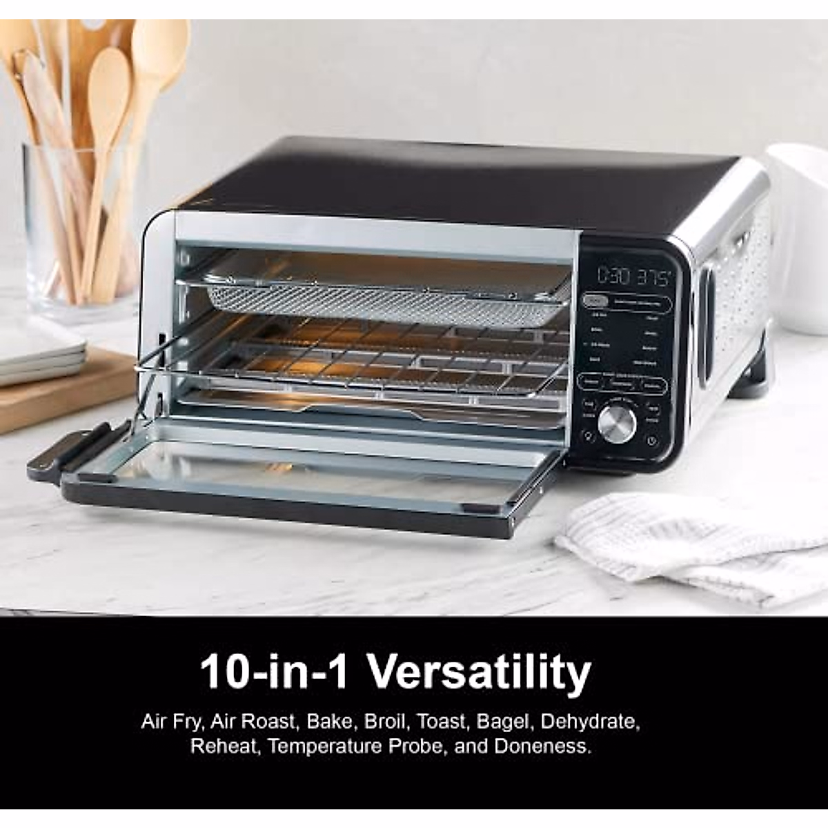 Ninja SP251Q Digital Air Fry Pro Countertop 10-in-1 Smart Oven w/Temperature Probe, Extended Height, XL Capacity, Flip Up Storage, w/Air Fry Basket, Wire Rack & Crumb Tray (Renewed) (Navy)