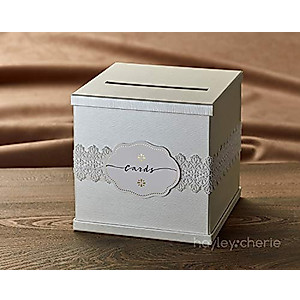 Hayley Cherie - Ivory Gift Card Box with White Lace Textured Finish - Large Size 10" x 10" - for Wedding Receptions, Bridal & Baby Showers, Birthdays, Graduations, Funerals, Money
