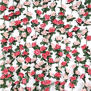 BLEUM CADE 2Pcs 16.4Ft Flower Garland Artificial Rose Vines for Bedroom, Cute Fake Hanging Flower Vines Floral Garland Decorations for Wedding Party Wall Room Decor Aesthetic