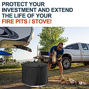 TORUTA Fire Pit Shelter Cover for SoIo Stove Bonfire Round - 32" Heavy Duty 420D Strong Water-Proof, Draw Rope and 2-Point hasp Windproof Design - Black