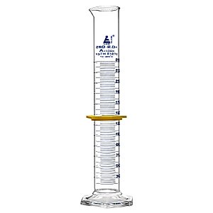 EISCO Graduated Cylinder, 250mL - ASTM, Class A Tolerance ±1.00mL - Protective Collar, Hexagonal Base - Blue Graduations - Borosilicate 3.3 Glass