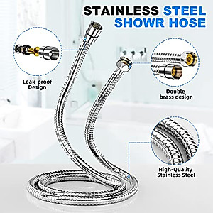 JiaSifu 10-Mode Handheld Shower Head Set, High Pressure Shower Head with 59” Stainless Steel Hose and Adjustable Brass Bracket, All Chrome Finish（Model: US-14591）