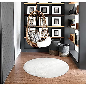 Round Shaggy Area Rug Indoor Soft Plush Rugs for Living Room Non Slip Fluffy Shag Circular Rugs Kids Play Floor Carpet for Girls Seniors Pet for Home Dorm Bedroom Office Desk White 32 Inches