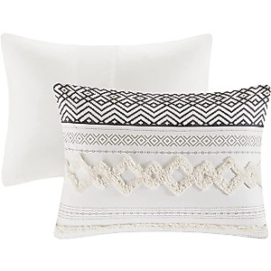 Hyde Lane Farmhouse Bedding Comforter Sets, Ivory Full/Queen Size Boho Bed Set,Cotton Top with Modern Neutral Style Clipped Jacquard Stripes, 3-Pieces Including Pillow Shams (90x90 Inches)