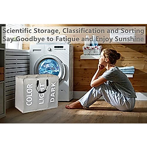 Slim Laundry Hamper 3 Section Sorter with Handles Large Capacity Foldable 19" Tall Waterproof Laundry Basket for Dirty Clothes Storage (light grey)