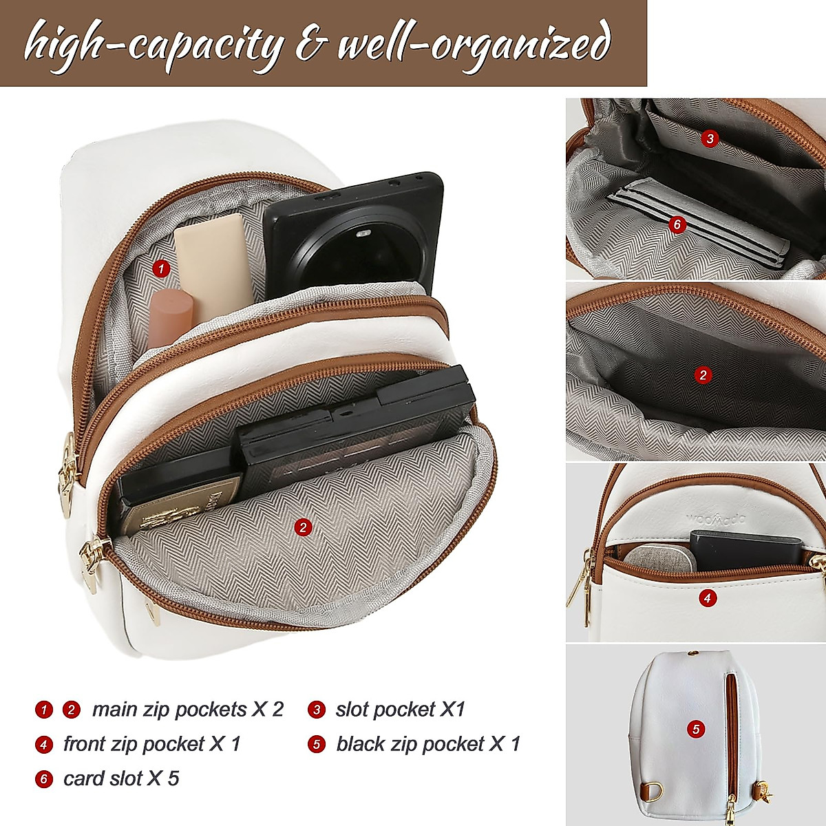 WOOMADA Sling Bag Crossbody Vegan Leather Fanny Packs for Women Fashionable Chest Bag for Travel(brown)