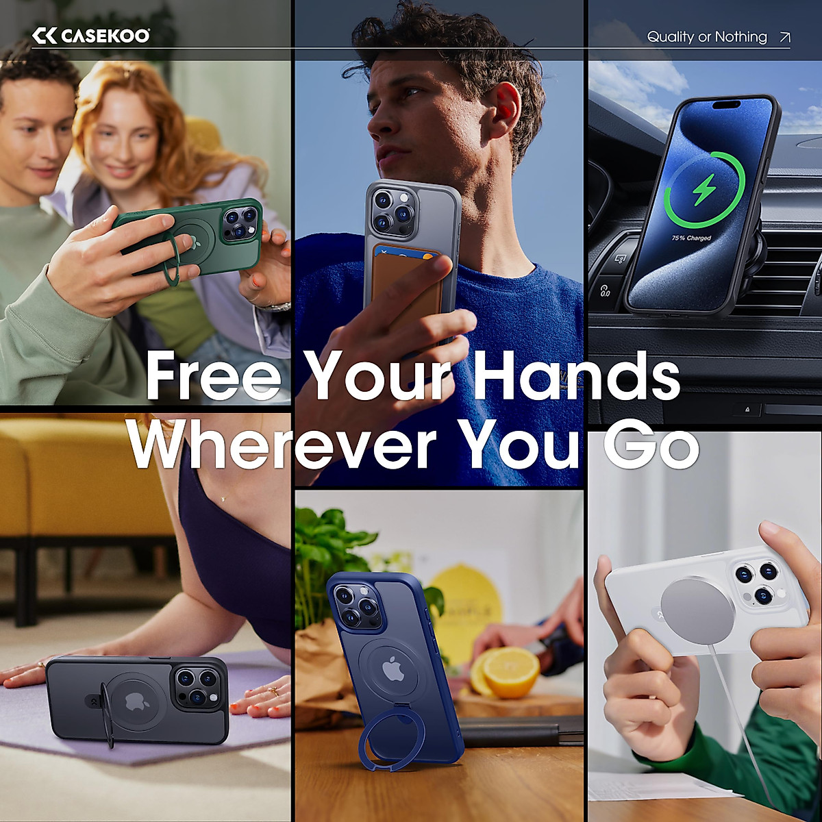 CASEKOO Genuine Official Magnetic Ring Stand for iPhone 15 Pro Max Case [Military Drop Protection] [Compatible with MagSafe] Matte Translucent Slim iPhone 15 ProMax Case 6.7'' 2023, Grey