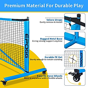Hamino Pickleball Set with Net Wheels, 22 FT Regulation Size Pickleball Net Set with Steady Metal Frame Base/Sturdy PE Net/600D Carrying Bag, Portable Outdoor Driveway Home Backyard Fun for All Ages