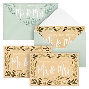 Paper Junkie 48 Pack From the New Mr and Mrs Wedding Thank You Cards with Envelopes Included (4x6 in)