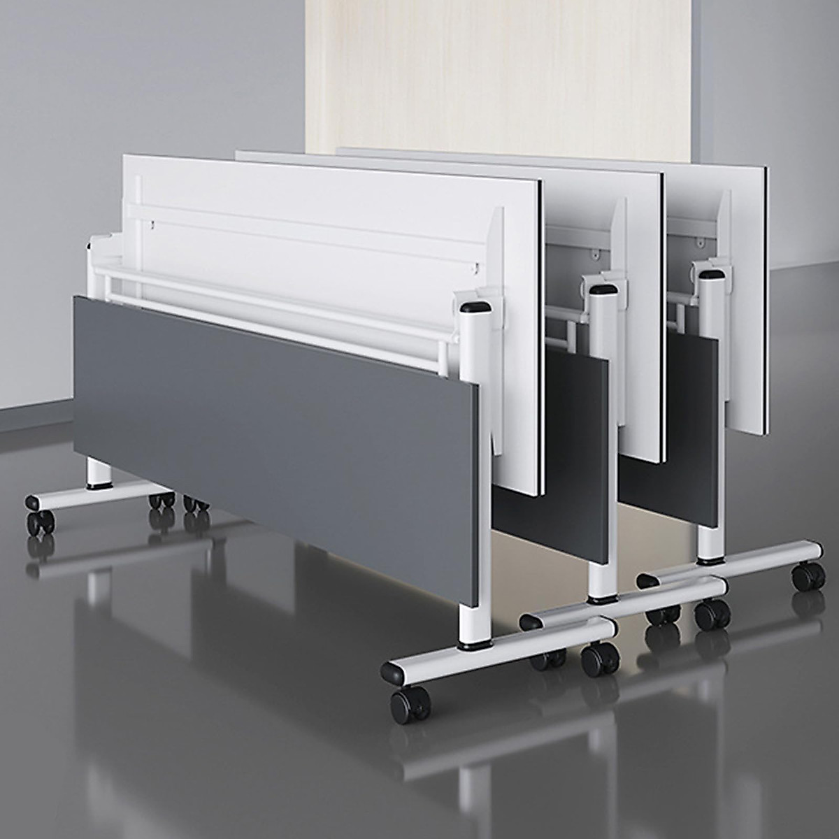 Foldable Meeting Table Set of 2, Conference Rooms Training Rooms Flip Top Mobile Training Table, Rectangular Rolling Splicing Multifunctional Computer Desk(2pcs 47.2inx19.7inx29.5in, White)