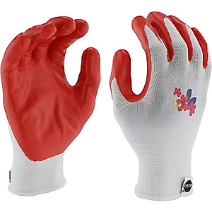Miracle-Gro MG37120 Stretch Knit Gardening Gloves - [1 Pair] Orange/White, Small/Medium, Landscaping Gloves with Nitrile Coated Palm