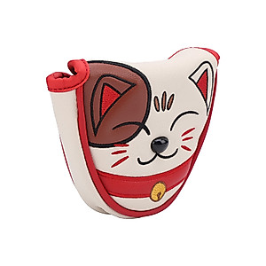 TYTOGE Center Shaft Putter Cover, Lucky Cat Waterproof Mallet Head Cover Center Putter Headcover Guard Protector