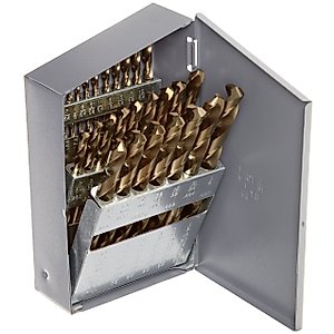 Chicago Latrobe 57850 550 Series Cobalt Steel Jobber Length Drill Bit Set with Metal Case, Gold Oxide Finish, 135 Degree Split Point, Inch, 29-piece, 1/16" - 1/2" in 1/64" increments