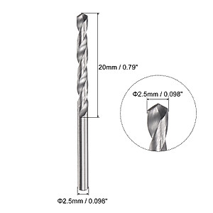 uxcell Solid Carbide Drill Bits, 2.5mm C2/K20 Tungsten Carbide Jobber Drill Bits Straight Shank Drilling Tool for Stainless Steel Aluminum Iron Metal Plastic