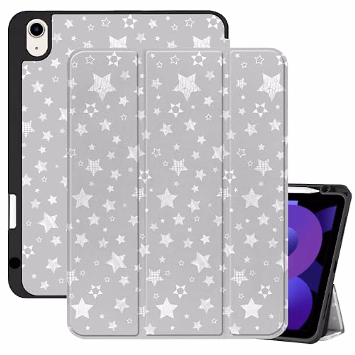 Deokke Compatible with iPad Air Case 11 Inch M3 2025,M2 2024 5th/4th Generation 10.9 Inch (2022/2020) with Pencil Holder TPU Back Case Auto Sleep/Wake Cover Cute Aesthetic Women Girls-Silver