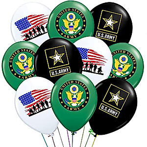 U.S. Army Balloons Pack of 30 U.S Army Party Balloons American Heroes Military Veteran Party Decorations 12iNCH Army Balloons for Going Away Party Decorations