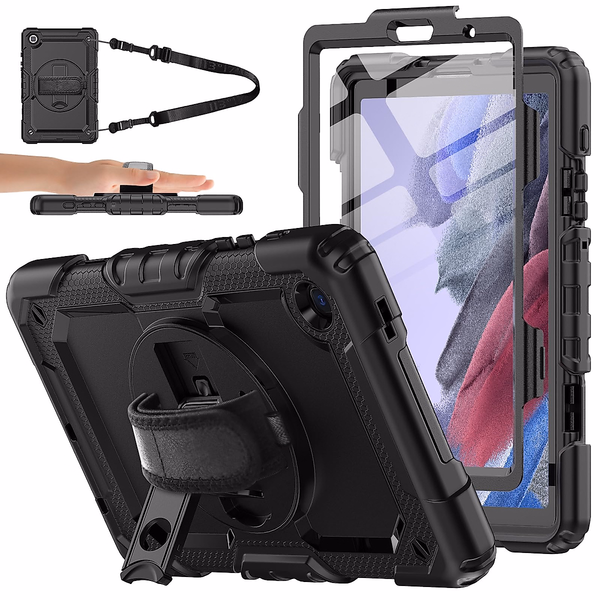 Sibeitu Samsung Galaxy Tab A7 lite Case 8.7 Inch 2021 with Screen Protector & Kickstand, Sturdy Rugged Samsung A7 Lite Case Kids w/Hand Strap Shoulder Strap for Galaxy A7 Lite Case SM-T220/T225