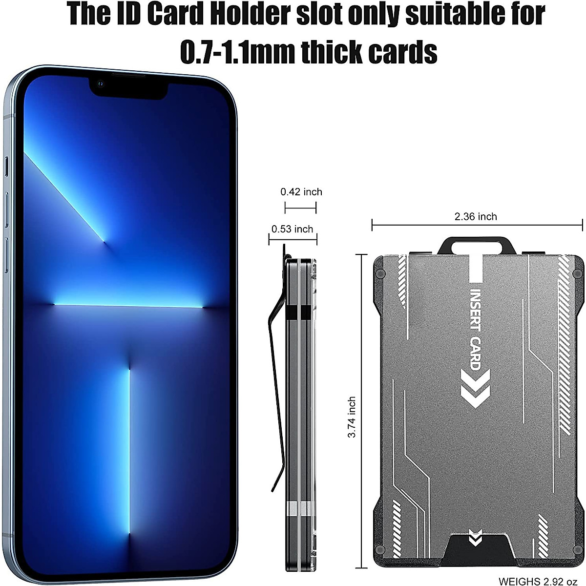 ONLOOKER Wallet for Men - Slim Aluminum Metal Money Clip Wallet with 1 Clear Window, ID Card Holder Holds Up 15 Cards with Cash Clip, Ultra-Thin Minimalist Wallet (Black)