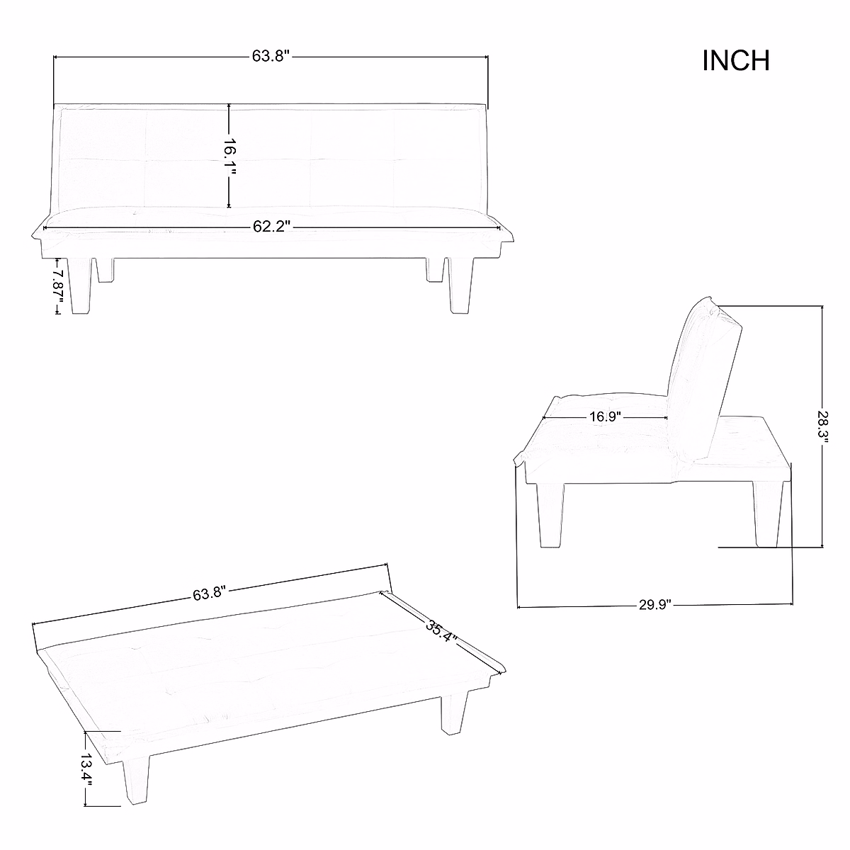 AnwickNomo 63.8" Convertible Futon Sofa Bed, Faux Suede Loveseat with Adjustable Backrest, Futon Sleeper Sofa for Small Space, Living Room, Bedroom, Apartments (Black)