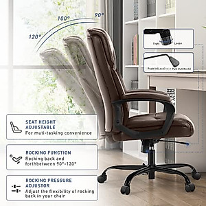 Office Chair, Desk Chair Executive Office Chair High Back Home Office Desk Chairs with Soft Armrest, Height Adjustable Ergonomic Computer Chair with Lumbar Support, Big and Tall Bonded Leather Chair