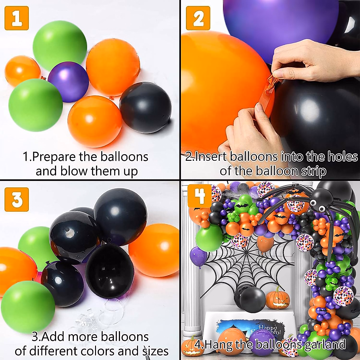 Halloween Balloons Garland Arch Kit, 143pcs Black Purple Orange Green Balloons Long Twisting Balloons for Halloween Themed Party Kids Halloween Birthday Hocus Pocus Party Haunted House Decorations…