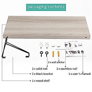 YOYAI Set of 3 Rustic Wood Wall Shelf Wall Mounted Floating Wooden Shelves Wall Decor Organizer Living Room Bedroom Kitchen(Gray)