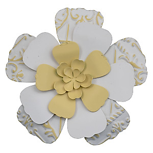 Foreside Home & Garden 7.75 x 7.5 inch White and Yellow Metal Layered Flower Wall Décor FDDD10143, Multi